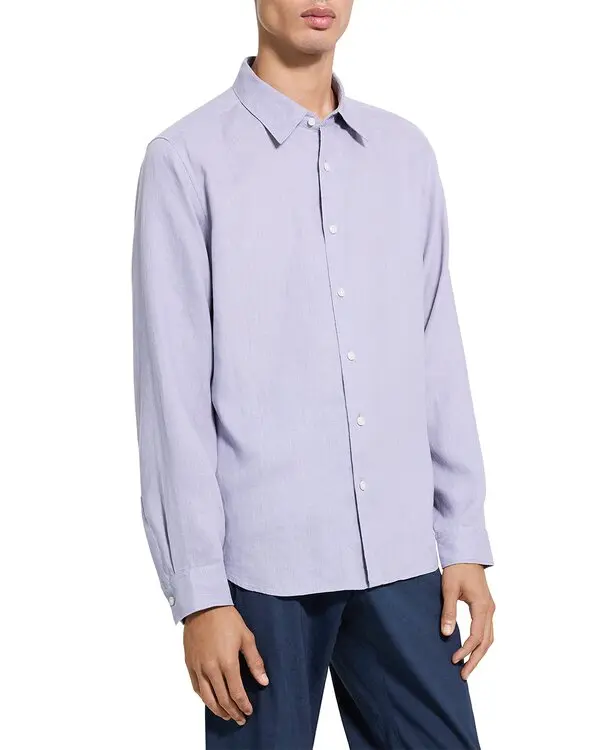 Theory Irving Shirt In Relaxed Linen - Gray Lilac