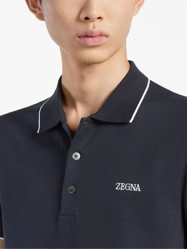 Zegna Stretch-cotton Polo Shirt - Blue