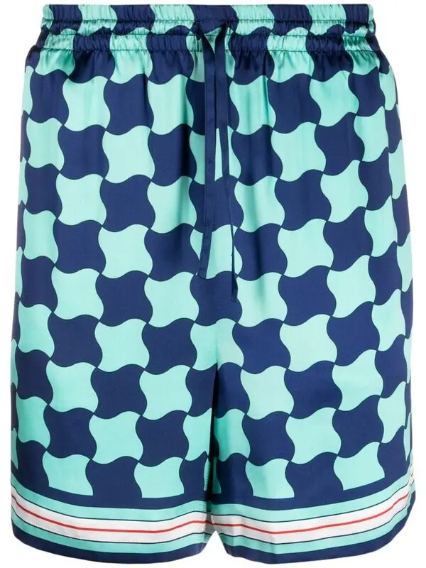 Casablanca Pool Tile Printed Silk Shorts - Blue