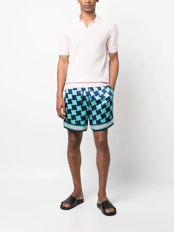 Casablanca Pool Tile Printed Silk Shorts - Blue