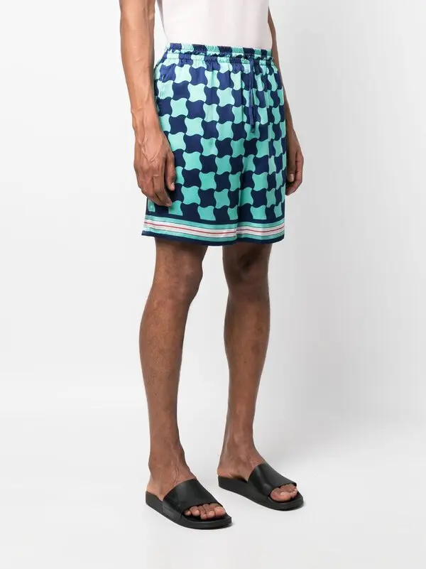 Casablanca Pool Tile Printed Silk Shorts - Blue