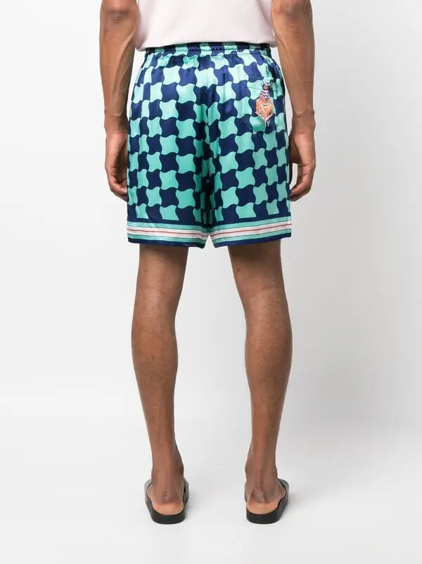 Casablanca Pool Tile Printed Silk Shorts - Blue