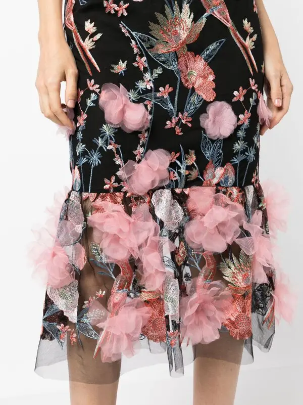 Marchesa Butterfly And Floral Appliqué Midi Dress