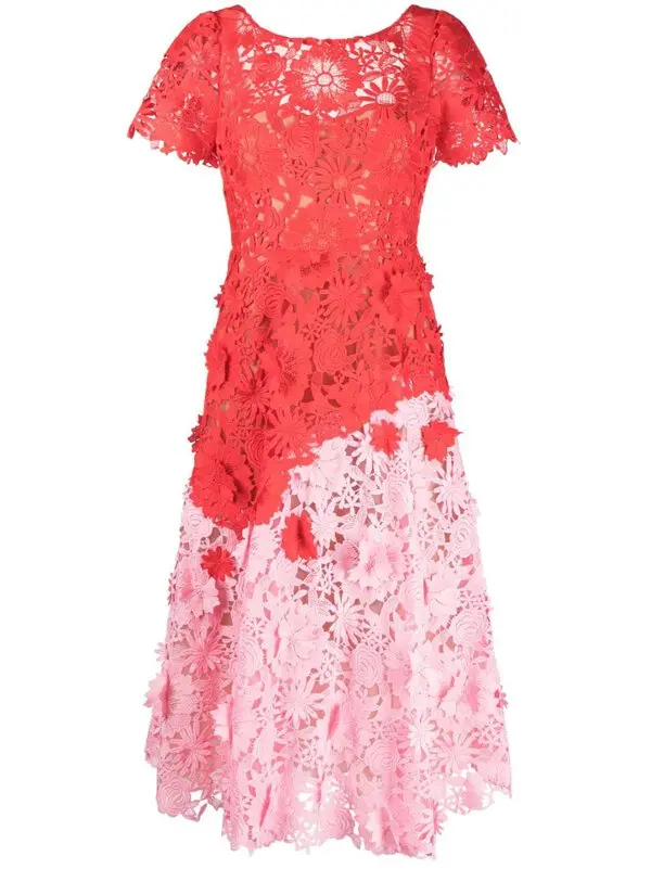 Marchesa Dahlia Guipure-Lace Midi Dress In Red - 60% Off | Editorialist