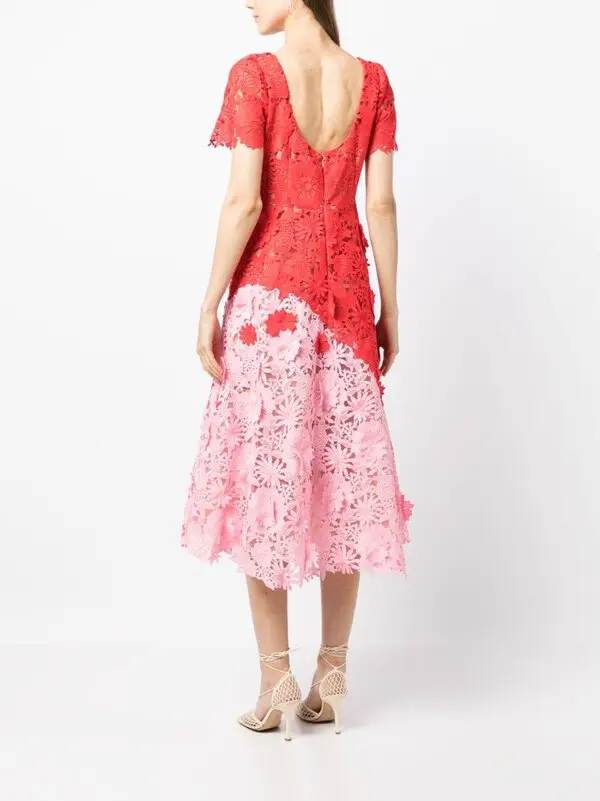 Marchesa Dahlia Guipure-Lace Midi Dress In Red - 60% Off | Editorialist