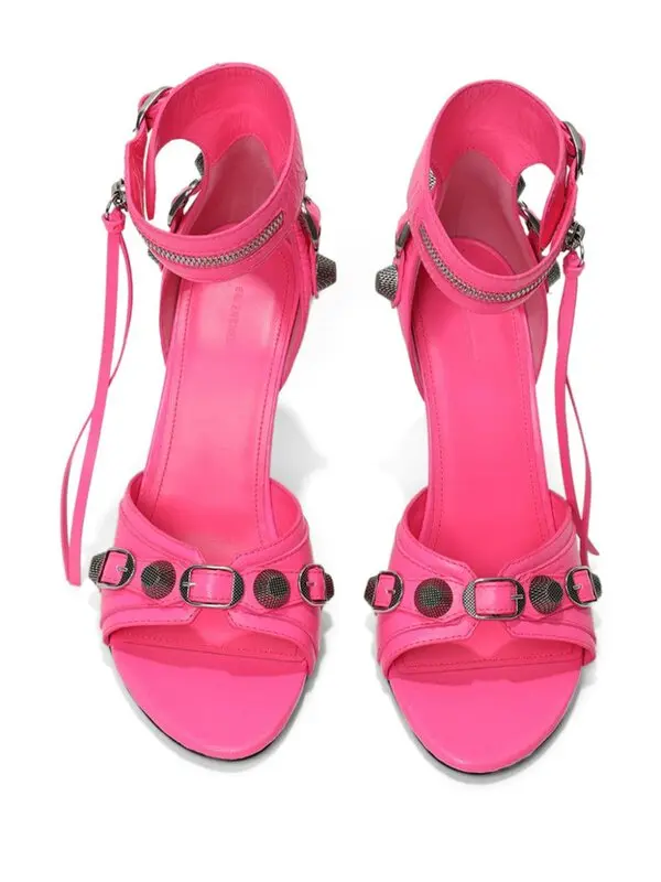Balenciaga Embellished Leather Sandals Pink 23% Off Editorialist