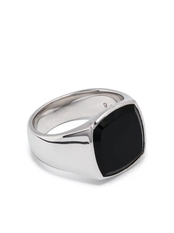 Tom Wood Cushion Polished Onyx Ring - Silver