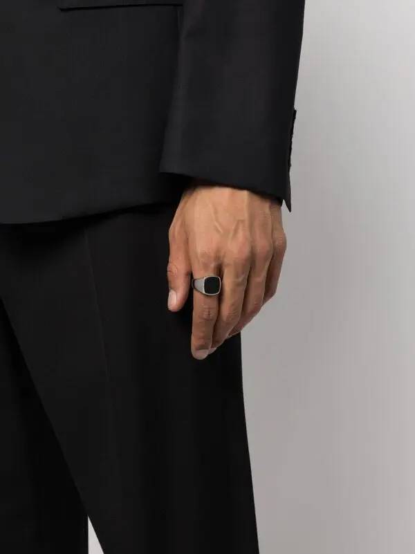 Tom Wood Cushion Polished Onyx Ring - Silver