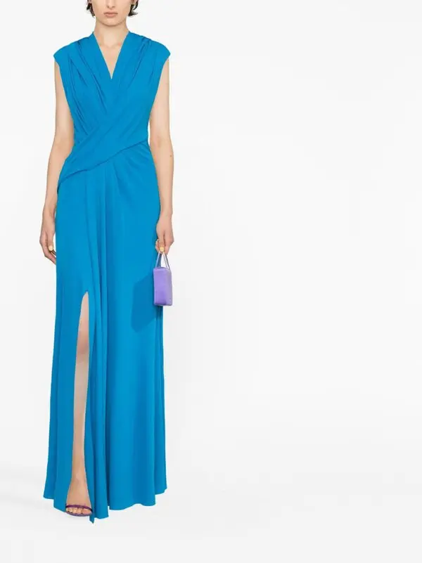 Alberta Ferretti Draped Open-back Slouch-hood Gown - Blue