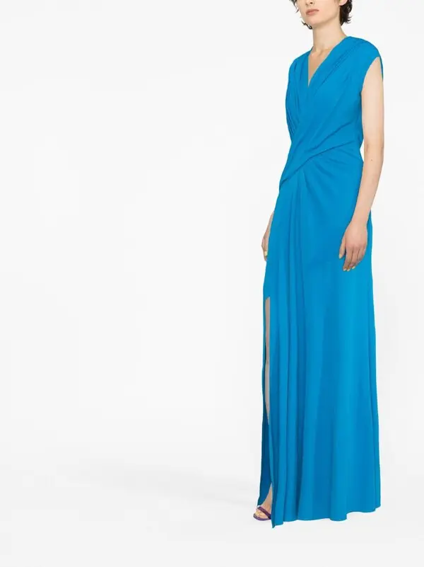 Alberta Ferretti Draped Open-back Slouch-hood Gown - Blue
