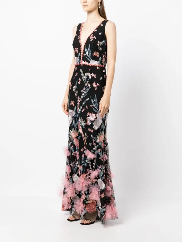 chinese dress ladies Mac Duggal Women's Embellished Illusion Butterfly Sleeve V Neck Gown - Black - Size 8