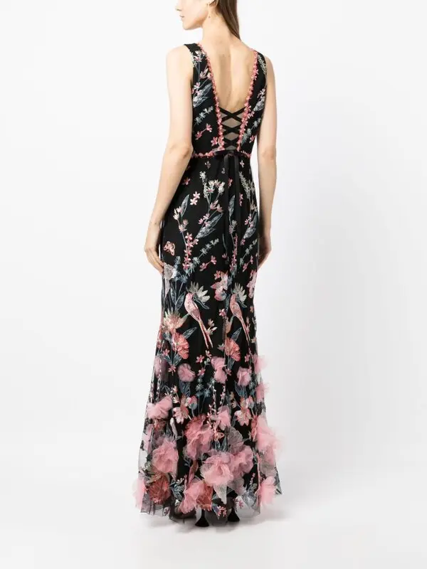 Marchesa Butterfly Murmuring Appliqué Gown Black Editorialist