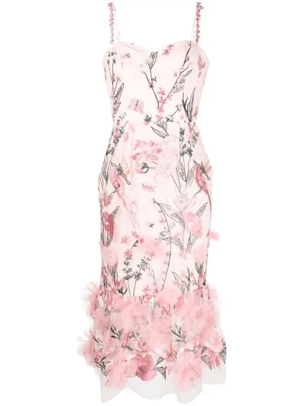 Marchesa Butterfly Murmuring Appliqué Midi Dress