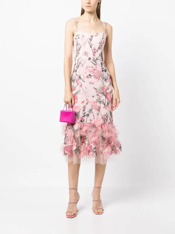 Marchesa Butterfly Murmuring Appliqué Midi Dress