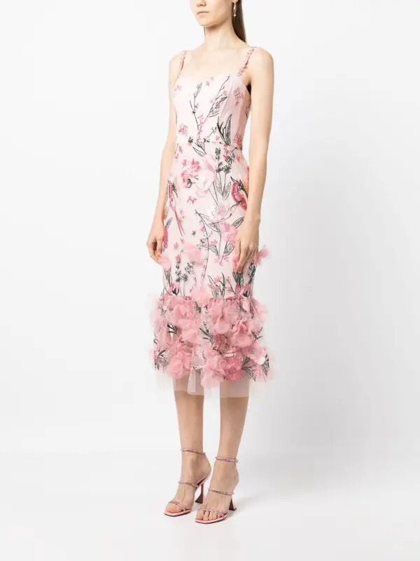 Marchesa Butterfly Murmuring Appliqué Midi Dress