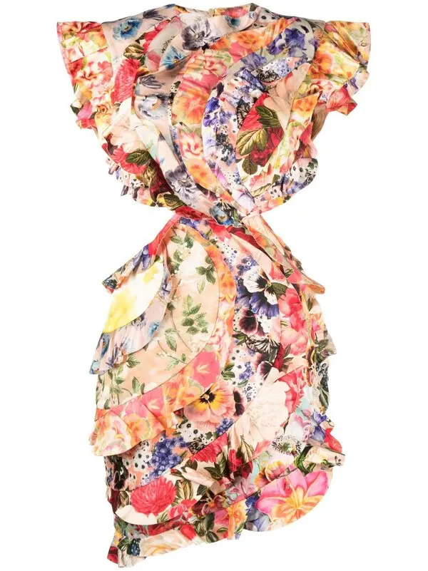 Zimmermann Spliced Floral-print Mini Dress - Pink