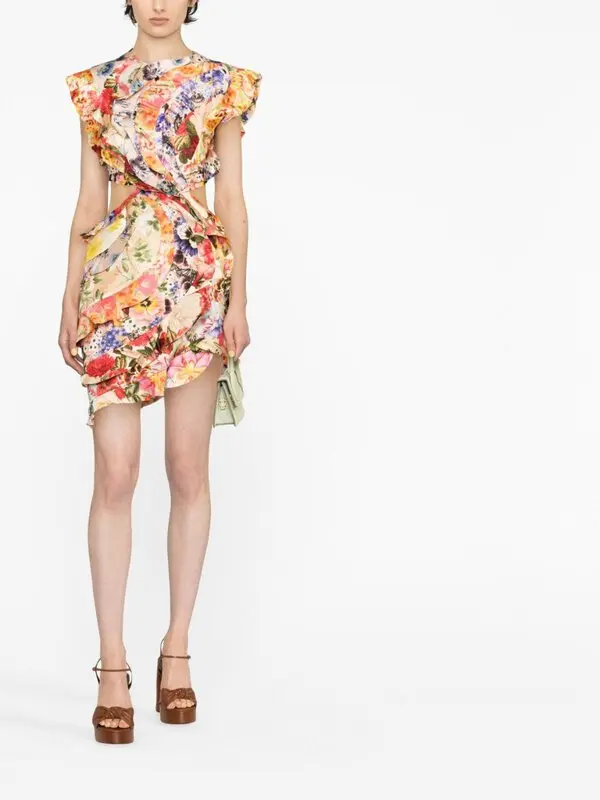 Zimmermann Spliced Floral-print Mini Dress - Pink
