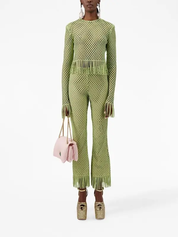 Giambattista Valli Fringed Macramé Flared Trousers