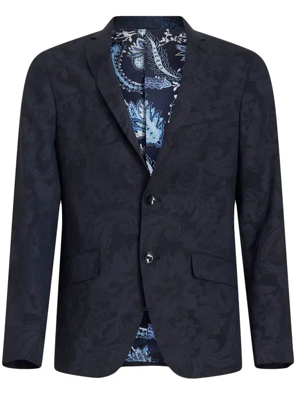 Etro Patterned-jacquard Single-breasted Blazer - Blue