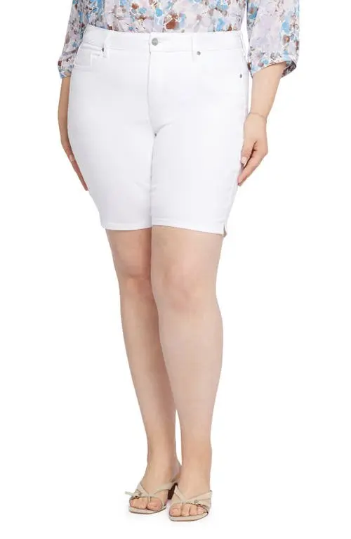 NYDJ Ella Print Side Slit Denim Shorts - Optic White