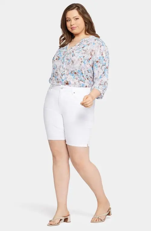 NYDJ Ella Print Side Slit Denim Shorts - Optic White