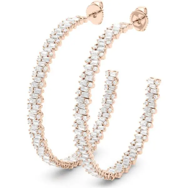 HAUTECARAT Baguette And Round Lab-created Diamond Hoop Earrings - 18k Rose Gold