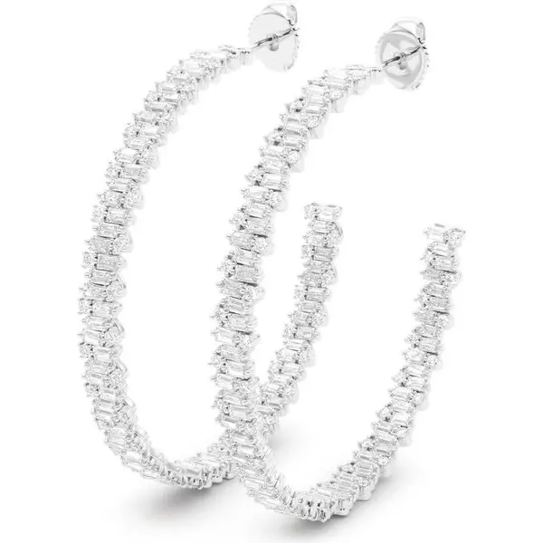 HAUTECARAT Baguette And Round Lab-created Diamond Hoop Earrings - 18k White Gold