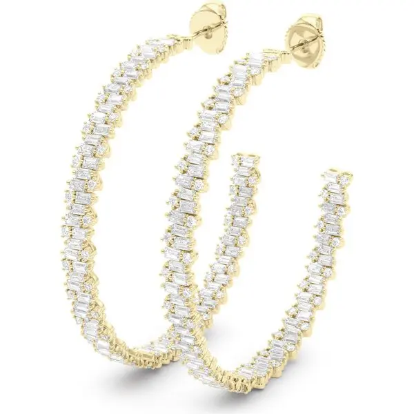 HAUTECARAT Baguette And Round Lab-created Diamond Hoop Earrings - 18k Yellow Gold