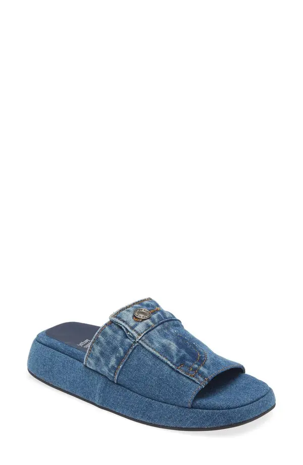 Jeffrey Campbell Blue Sky Slide Sandal In Blue Denim 62% Off