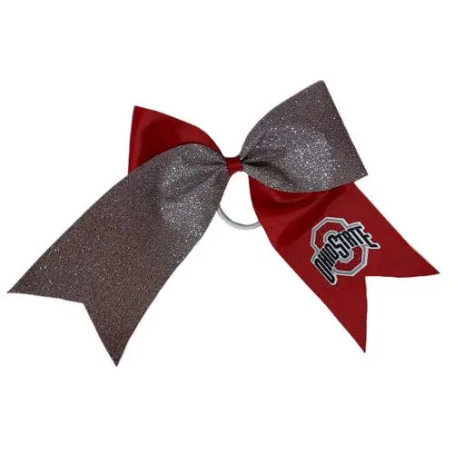 USA LICENSED BOWS Ohio State Buckeyes Jumbo Glitter Bow With Ponytail Holder