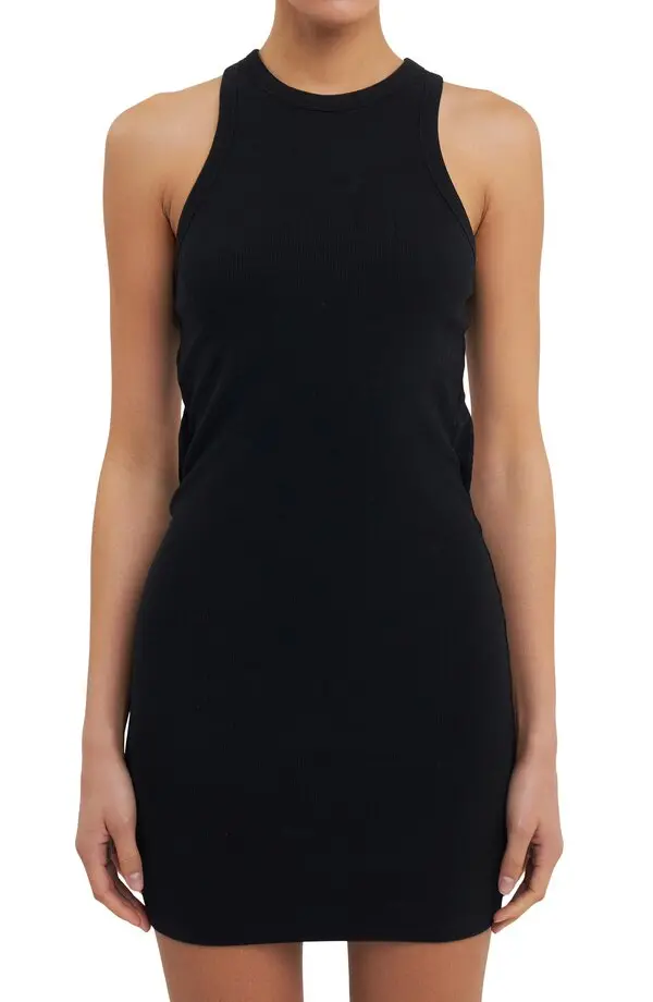 GREY LAB Cutout Rib Knit Minidress - Black