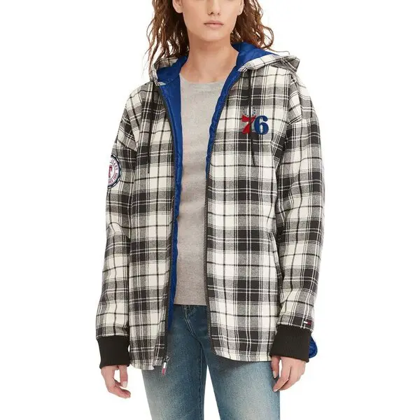 Tommy Hilfiger Cream Philadelphia 76ers Molly Flannel Full-zip Hoodie - Black