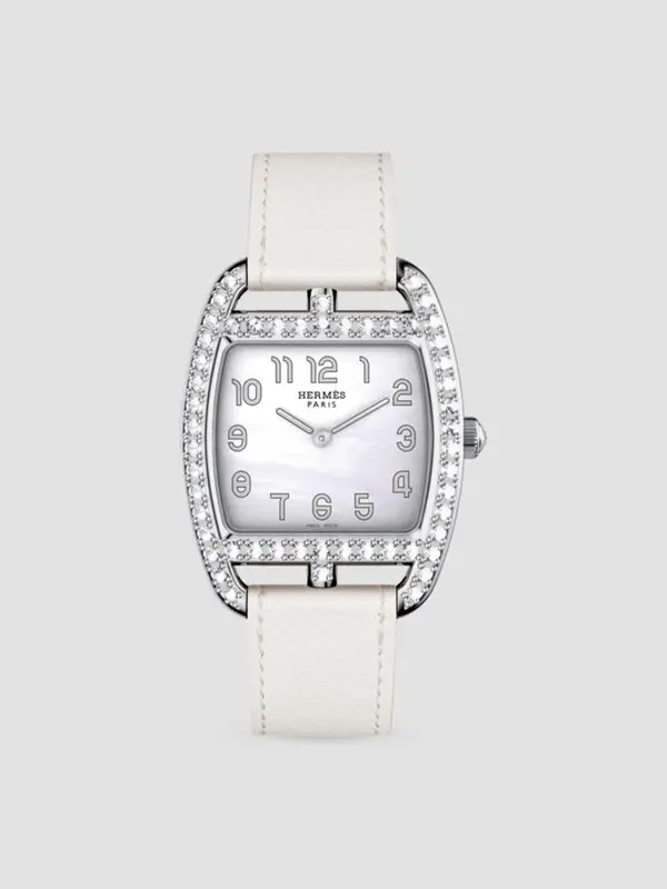 Hermès Cape Cod Tonneau Stainless Steel, 1.3 Tcw Diamond & Leather Strap Watch - White