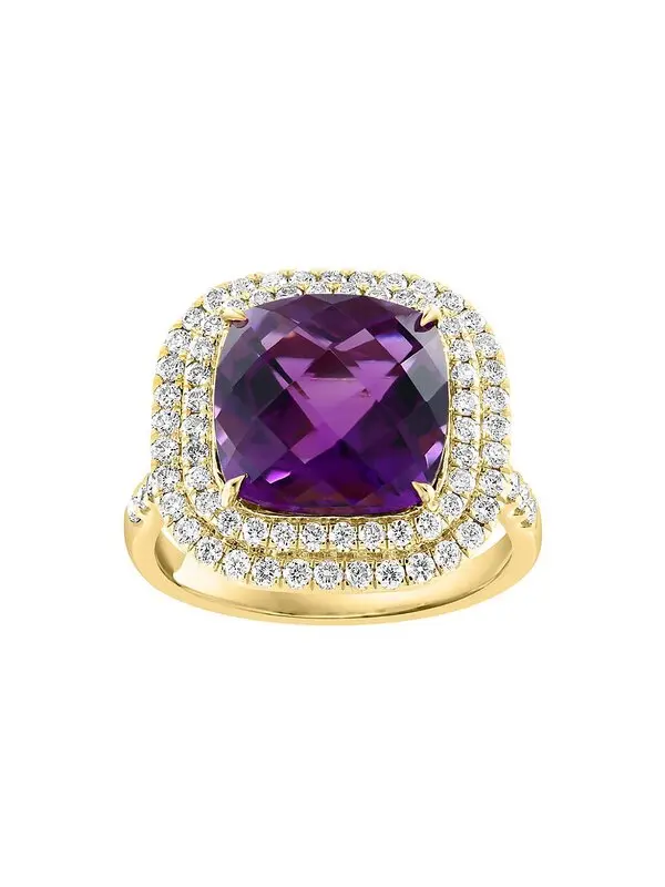 Saks Fifth Avenue Collection 14k Yellow Gold & 0.77 Tcw Diamond Halo Ring - Amethyst