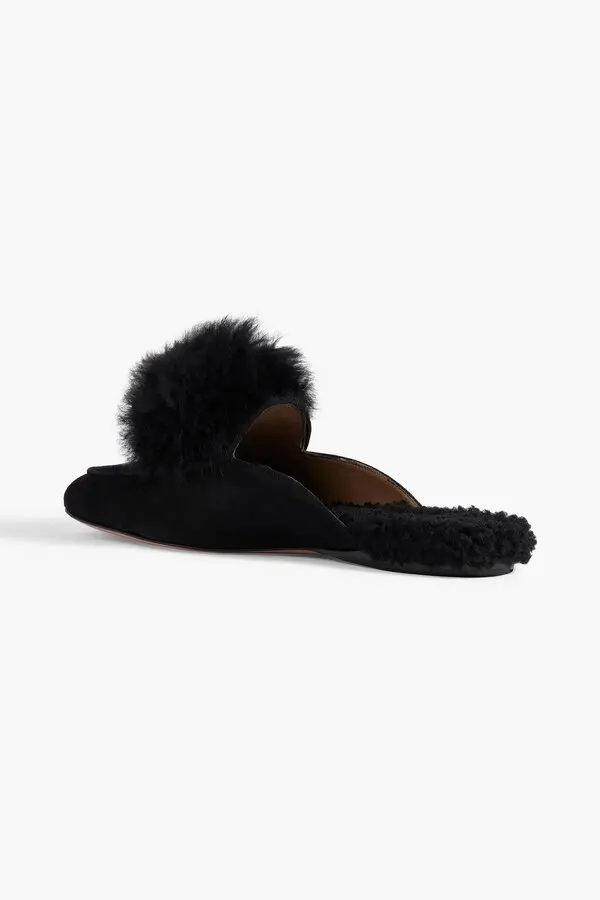 AQUAZZURA Foxy Pompomembellished Shearlinglined Suede Slippers