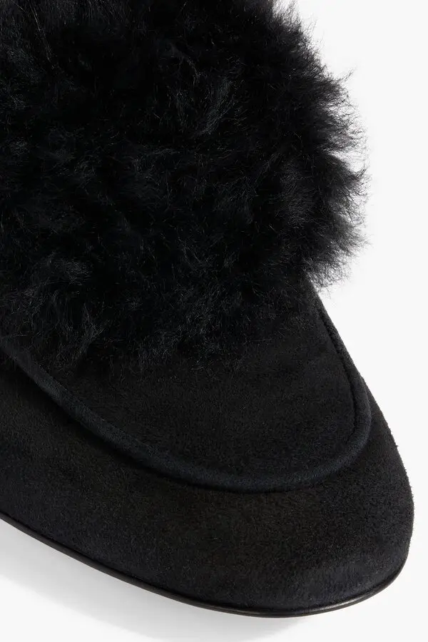 AQUAZZURA Foxy Pompomembellished Shearlinglined Suede Slippers