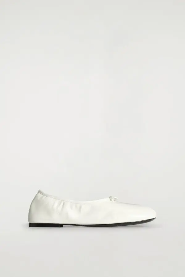 Cos Leather Ballet Flats With Square Toe And Bow Detailing - White