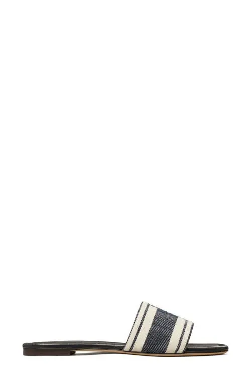 Tory Burch Double T Jacquard Slide Sandals - Blue Chiaro/ash White