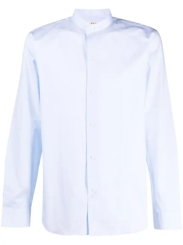 FURSAC Collarless Long-sleeve Cotton Shirt - Blue