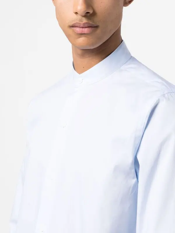 FURSAC Collarless Long-sleeve Cotton Shirt - Blue