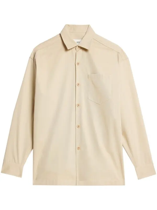 Ami Logo-print Button-front Shirt - Neutrals