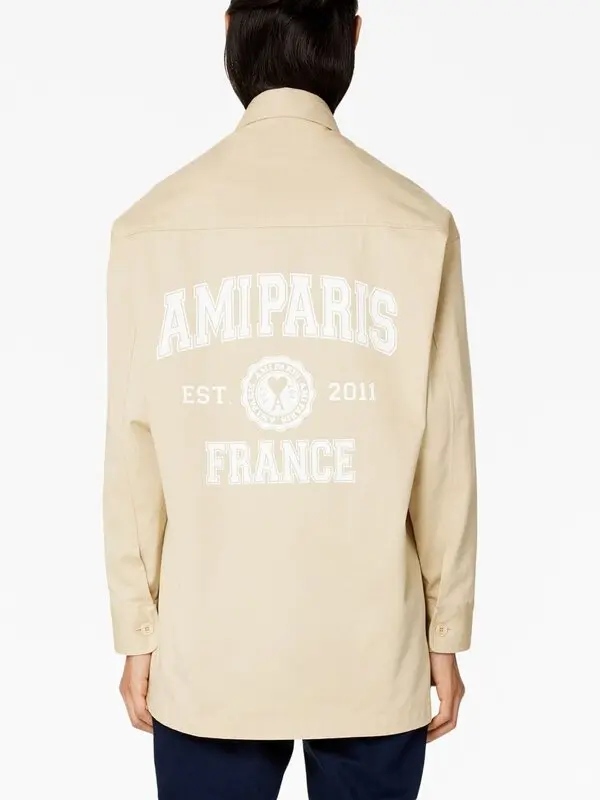 Ami Logo-print Button-front Shirt - Neutrals
