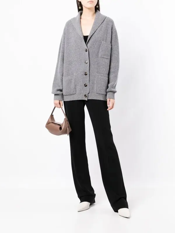 Cashmere In Love Knitted Cardigan With Shawl Lapels - Grey