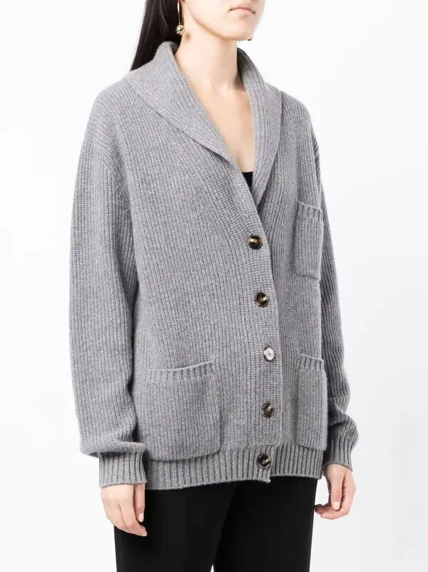 Cashmere In Love Knitted Cardigan With Shawl Lapels - Grey