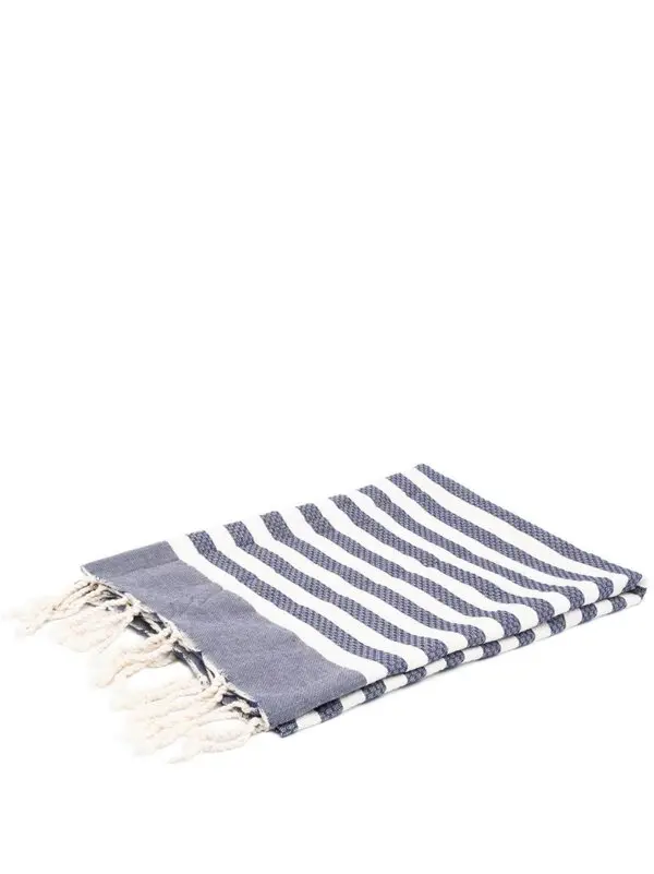 MC2 SAINT BARTH Striped Fringed Beach Towel - Blue