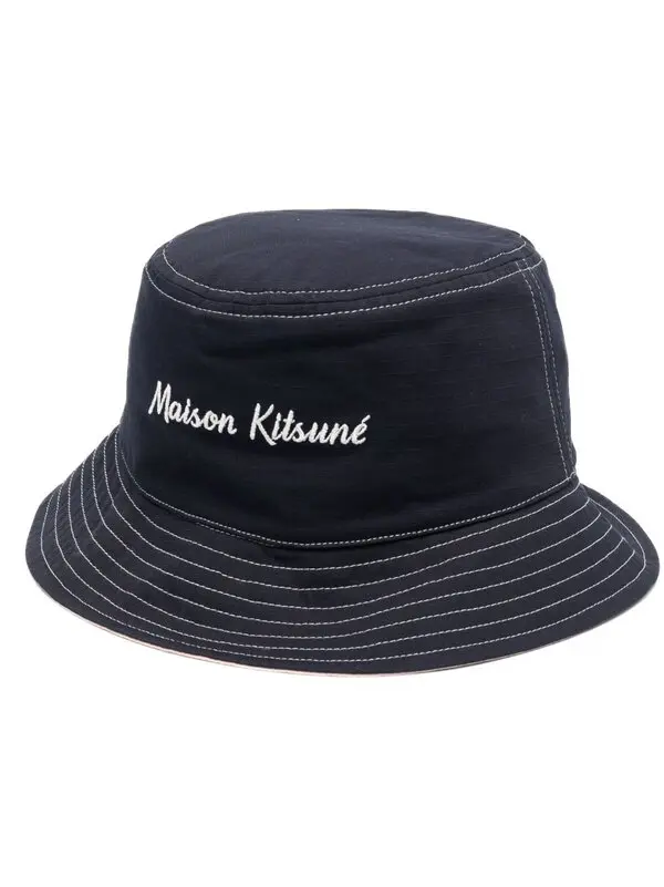 Maison Kitsuné Logo-embroidered Bucket Hat - Blue