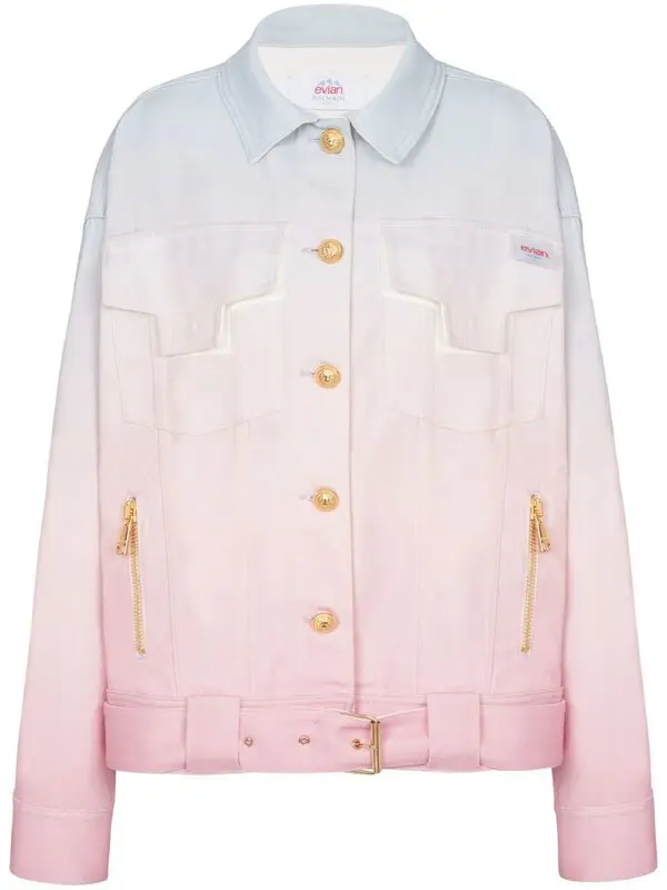 Balmain X Evian Gradient-effect Denim Jacket - Pink