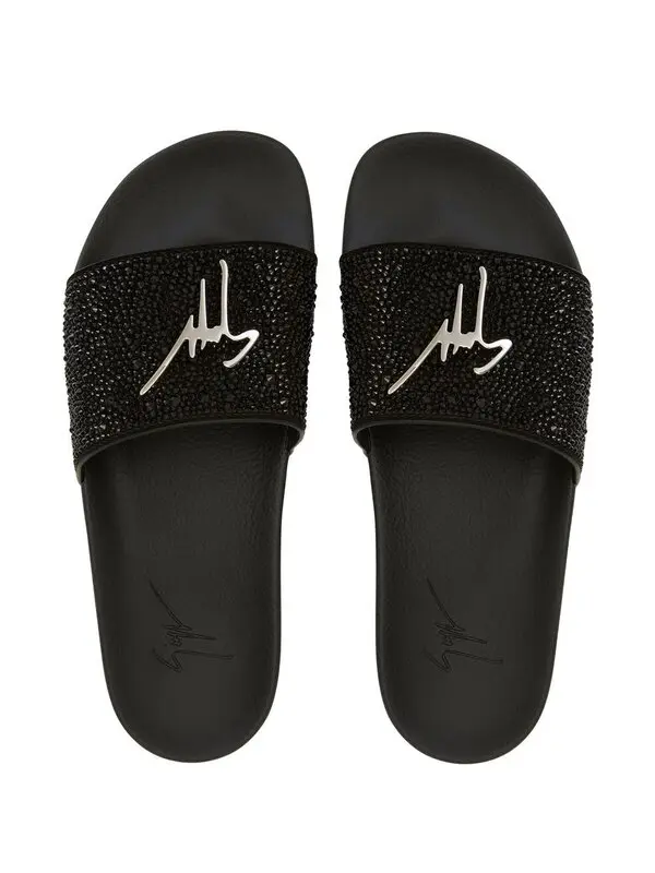 GIUSEPPE ZANOTTI Logo-plaque Rhinestone Slides