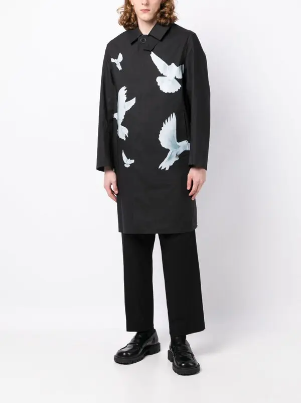 3.PARADIS Bird-print Cotton Trench Coat