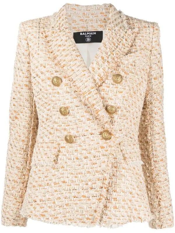 Balmain Double-breasted Tweed Blazer - Neutrals